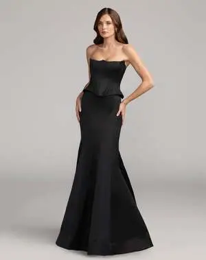 Mac Duggal Strapless Satin Corset Peplum Gown