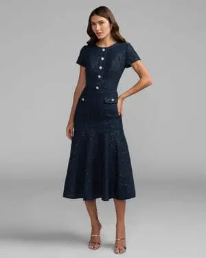 Mac Duggal High Neck Midi Dress - Navy