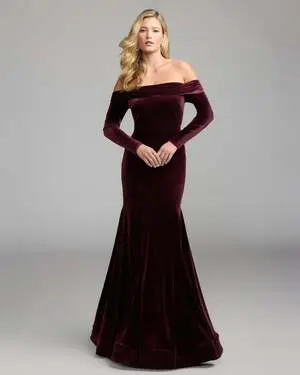 Mac Duggal Off-the-shoulder Velvet Mermaid Gown - Wine