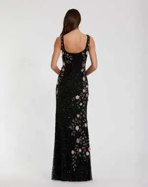 Mac Duggal Floral Beaded Scoop Neck Sleeveless Gown