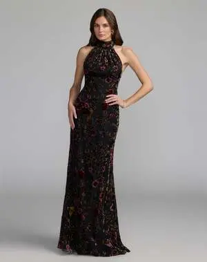 Mac Duggal Halterneck Floral Gown - Black Multi