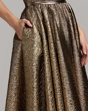 Mac Duggal Strapless Metallic Gown - Gold