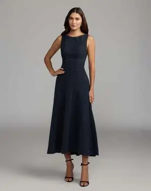 Mac Duggal Navy Sleeveless A-line Boucle Midi Dress