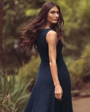 Mac Duggal Navy Sleeveless A-line Boucle Midi Dress
