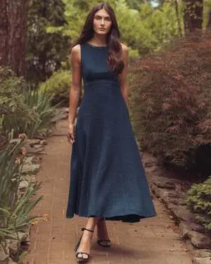 Mac Duggal Navy Sleeveless A-line Boucle Midi Dress