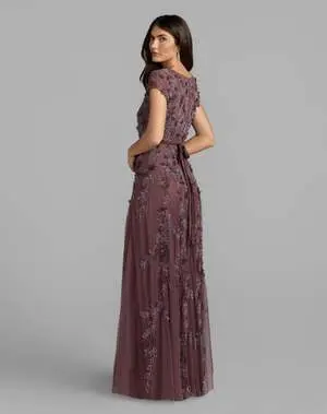 Mac Duggal Floral Embellished Cap Sleeve Gown