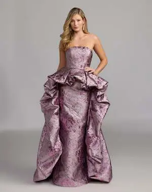 Mac Duggal Pink Metallic Strapless Gown With Bubble Overskirt