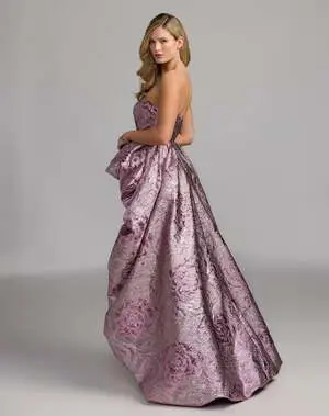 Mac Duggal Pink Metallic Strapless Gown With Bubble Overskirt