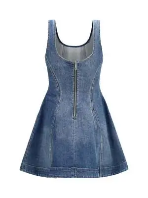 SELF-PORTRAIT Denim Flared Mini Dress