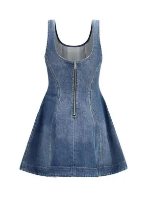 SELF-PORTRAIT Denim Flared Mini Dress