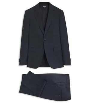BOSS One Two-piece Slim-fit Suit In Checked Virgin Wool - Dark Blue