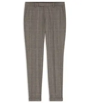 BOSS Checked Slim-fit Pants In Italian Virgin Wool - Light Brown
