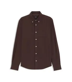 BOSS Regular-fit Button-down Shirt In Oxford Cotton - Dark Brown