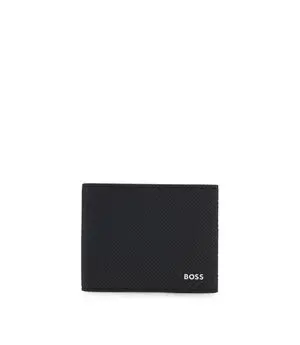 BOSS Monogram-emed Folding Wallet With Metal Logo - Black