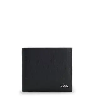 BOSS Grained Leather Wallet With Metallic Logo Lettering - Black