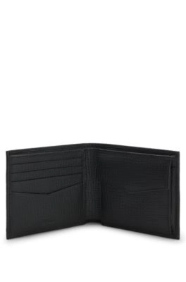 BOSS Grained Leather Wallet With Metallic Logo Lettering