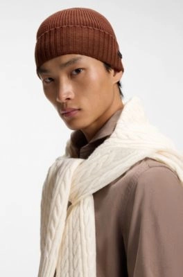 BOSS Rib-knit Virgin Wool Beanie - Brown