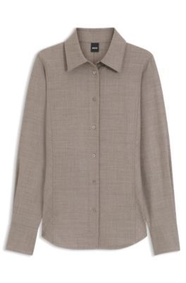 BOSS Slim-fit Flannel Blouse With Wool And Linen