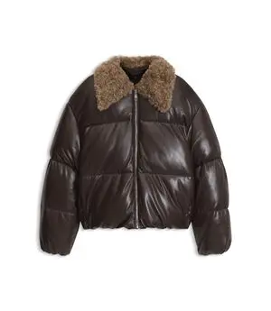 BOSS Faux-leather Bomber Jacket With Teddy Collar