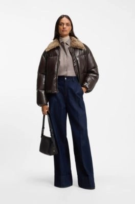 BOSS Faux-leather Bomber Jacket With Teddy Collar