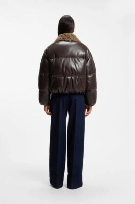 BOSS Faux-leather Bomber Jacket With Teddy Collar
