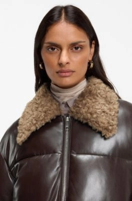 BOSS Faux-leather Bomber Jacket With Teddy Collar