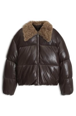 BOSS Faux-leather Bomber Jacket With Teddy Collar