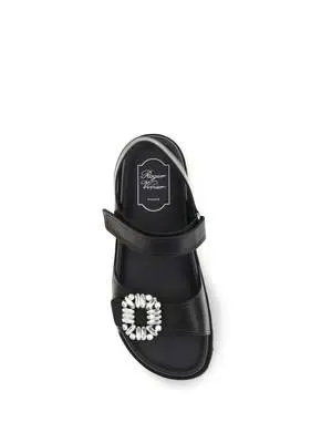 ROGER VIVIER Crystal Buckle Leather Sandals