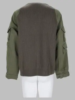 Balmain Ribbed Knit Paneled Cargo Pullover - Brown