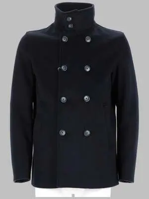 Herno Cappotto Doppiopetto Con Collo Alto - Blue
