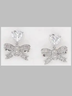 SELF-PORTRAIT Cubic Zirconia Bow Earrings - Silver