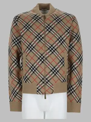 Burberry Check Knit Zip Up Jacket - Multicolor