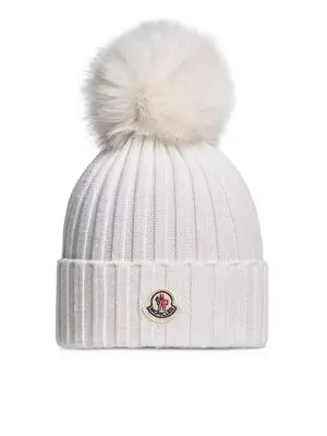 Moncler Wool Beanie With Pom Pom - White
