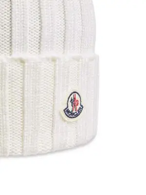 Moncler Wool Beanie With Pom Pom - White