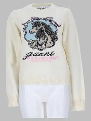 GANNI Graphic Knit Pullover - Cream