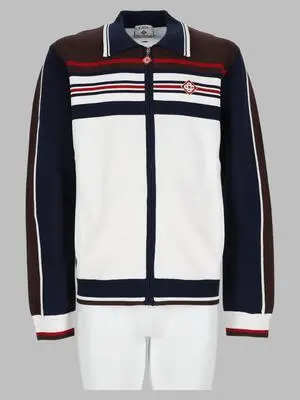 Casablanca Zip-up Striped Cardigan - White