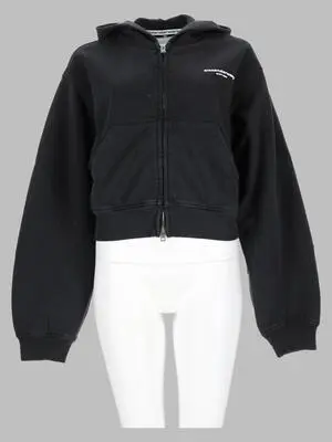 Alexander Wang Cotton Hooded Zip Up Sweatshirt - Black