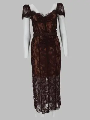 SELF-PORTRAIT Lace Midi Dress - Brown