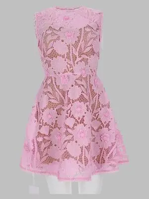 SELF-PORTRAIT Sleeveless Floral Lace Dress - Pink