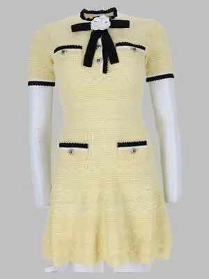 SELF-PORTRAIT Short Sleeve Knit Mini Dress - Yellow