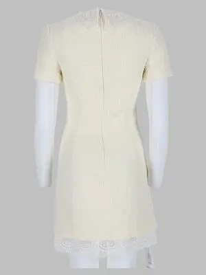 SELF-PORTRAIT Lace Trimmed Tweed Dress - Cream