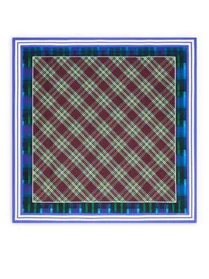 Dries Van Noten Square Silk Scarf With A Contrasting Check Pattern - Blue