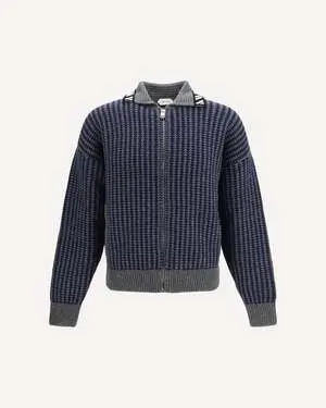 Versace Intarsia Wool Knit Zip Cardigan