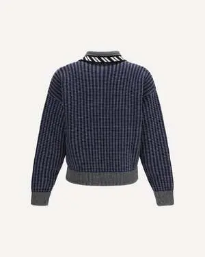Versace Intarsia Wool Knit Zip Cardigan