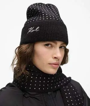 Karl Lagerfeld K/signature Rhinestone Beanie