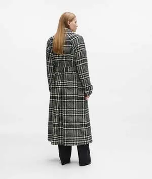 Karl Lagerfeld Houndstooth Long Wool-blend Coat - Black-white Houndstooth