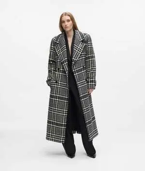 Karl Lagerfeld Houndstooth Long Wool-blend Coat
