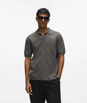 Karl Lagerfeld Monogram Checked Polo Shirt - Shadow