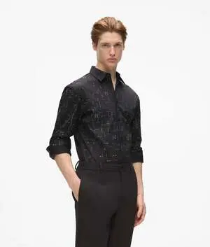 Karl Lagerfeld Monogram Rhinestone Shirt - Black