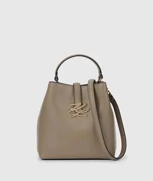 Karl Lagerfeld Small Leather Bucket Bag - Ash Grey
